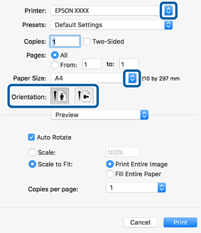 الطباعة باستخدام برنامج تشغيل الطابعة PostScript — Mac OS